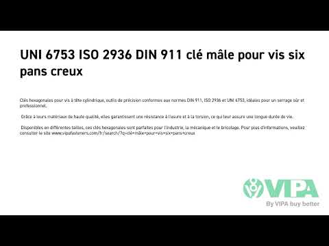 UNI 6753 ISO 2936 DIN 911 clé mâle pour vis six pans creux