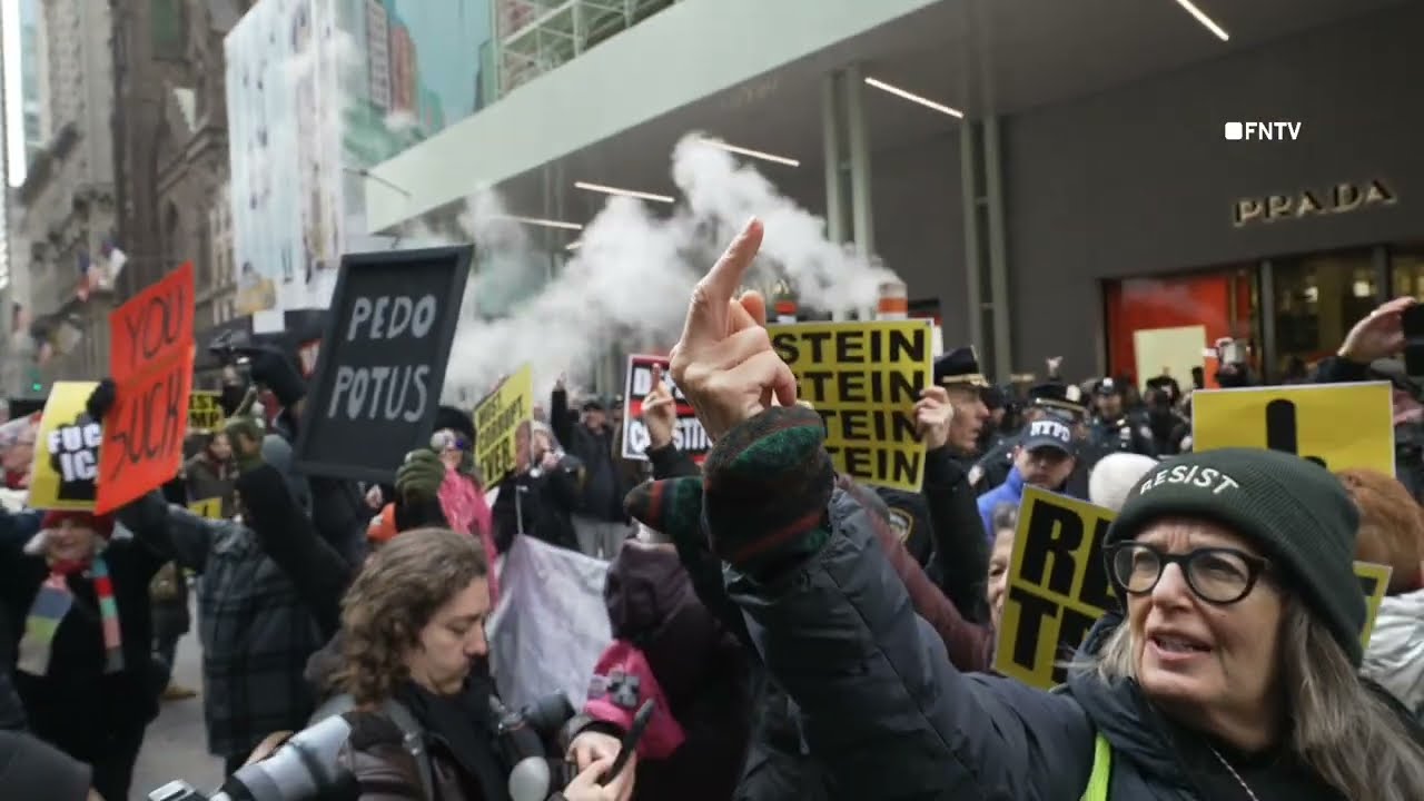 Hundreds of Protesters BLOCK Fifth Avenue to FLIP OFF Trump Tower on President's Day - NYC