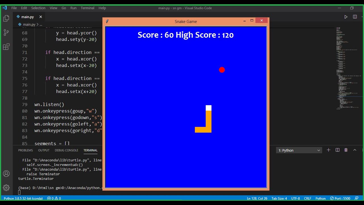 Make Snake Game in Python using Turtle Module  | Source Code Python | Snake Game Python