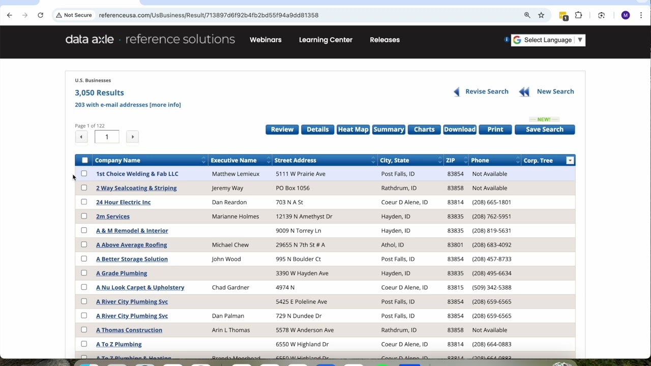 Data Axle Database Tutorial: Business Search