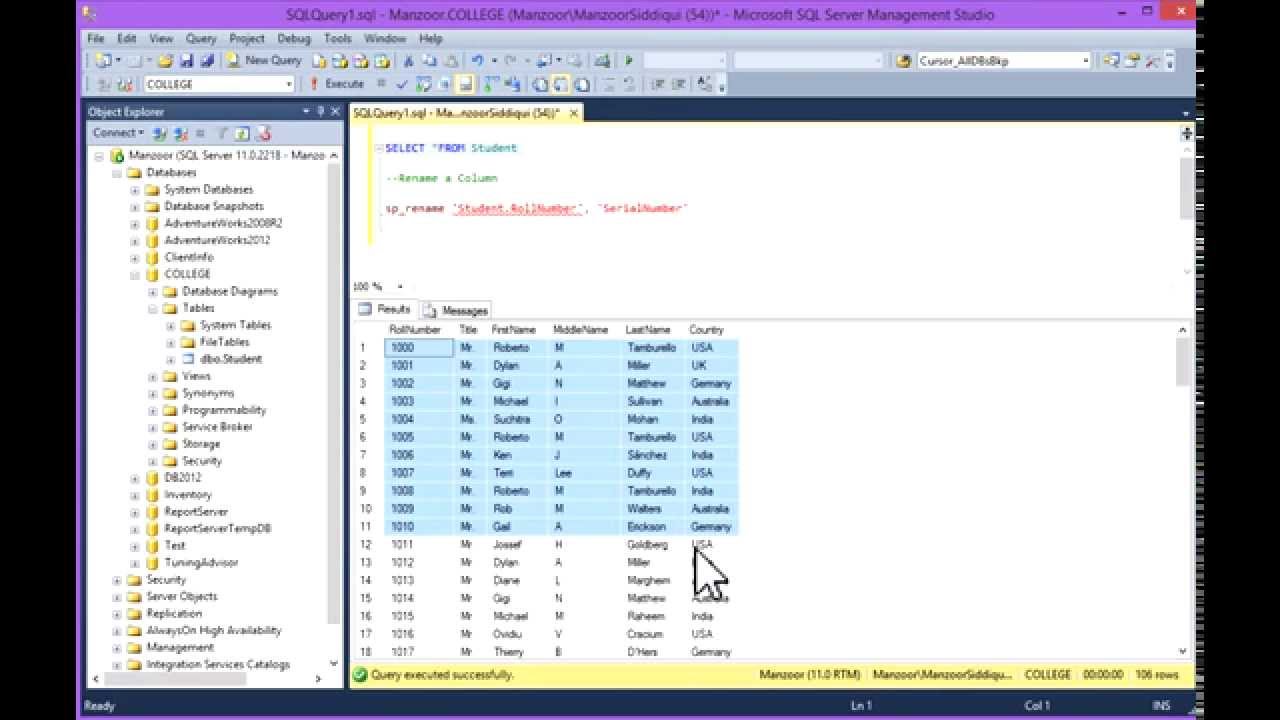 11 - SQL RENAME COLUMN - Learn SQL from www.SQLServerLog.com