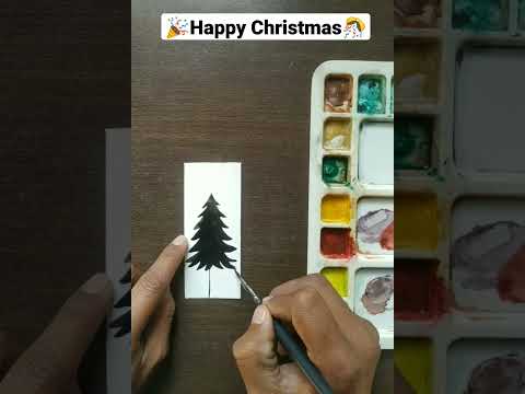 Simple Christmas Tree Painting // black and white painting //@HemantDrawingAcademy