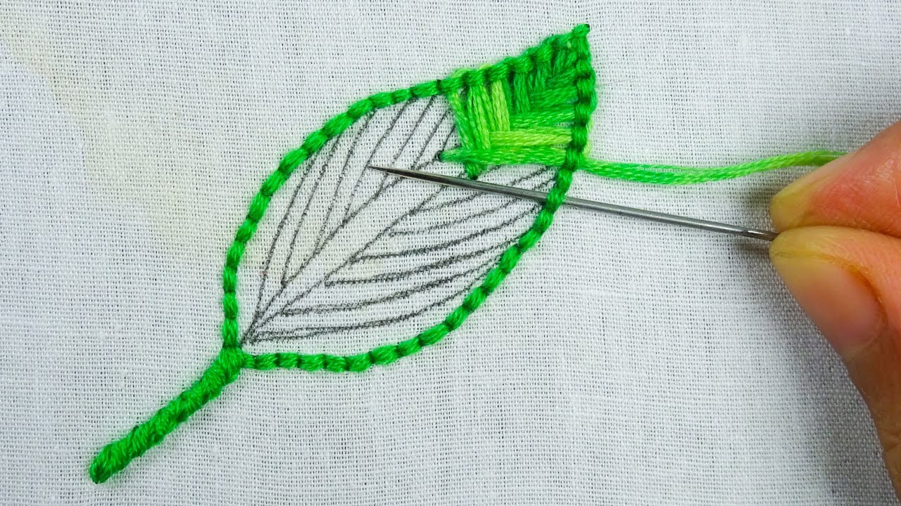 superr easy exclusive leaf embroidery tutorial, leaf embroidery for beginners