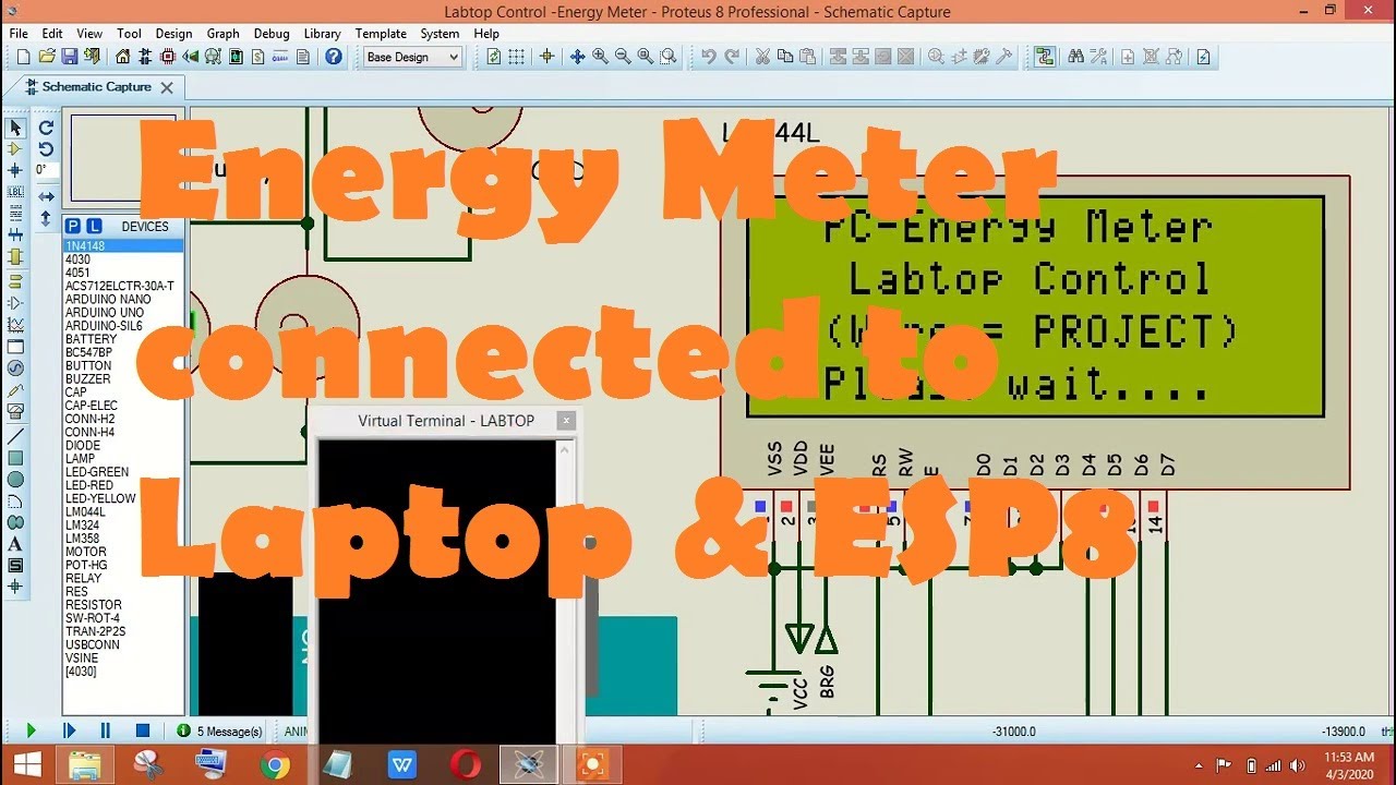 Energy Meter connected to Laptop & ESP8