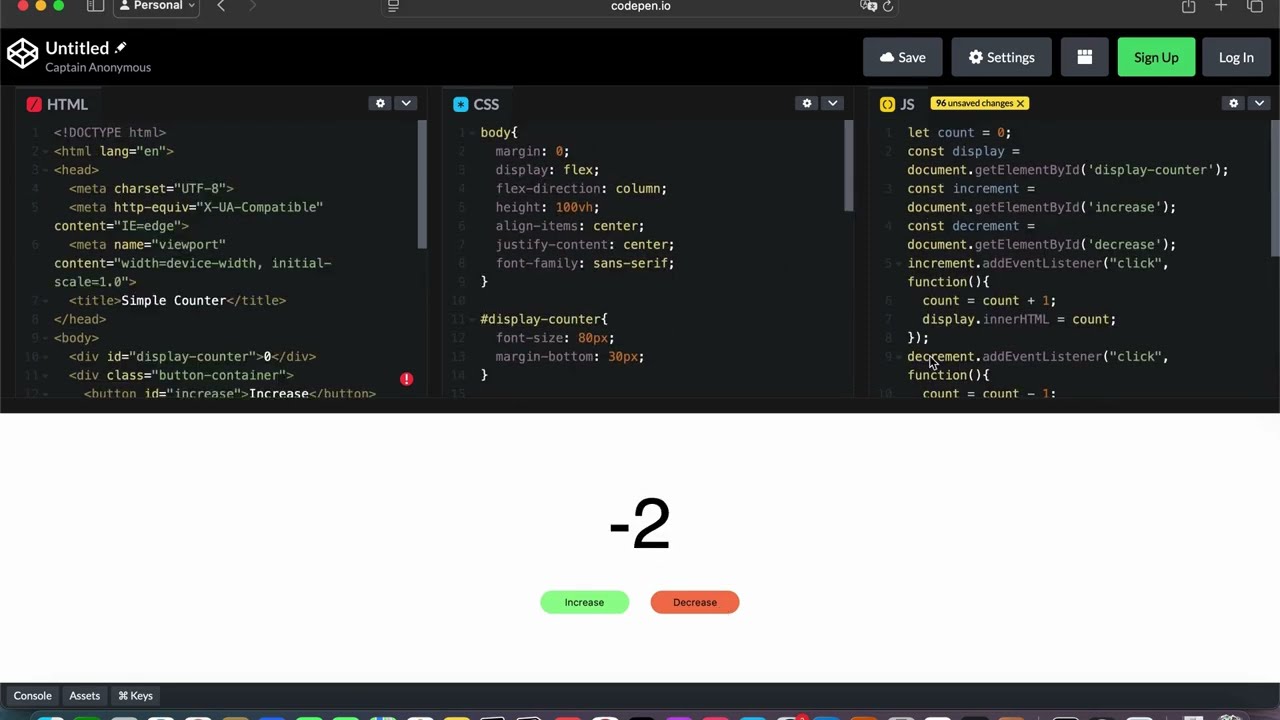 How to code a simple counter in html css and javascript