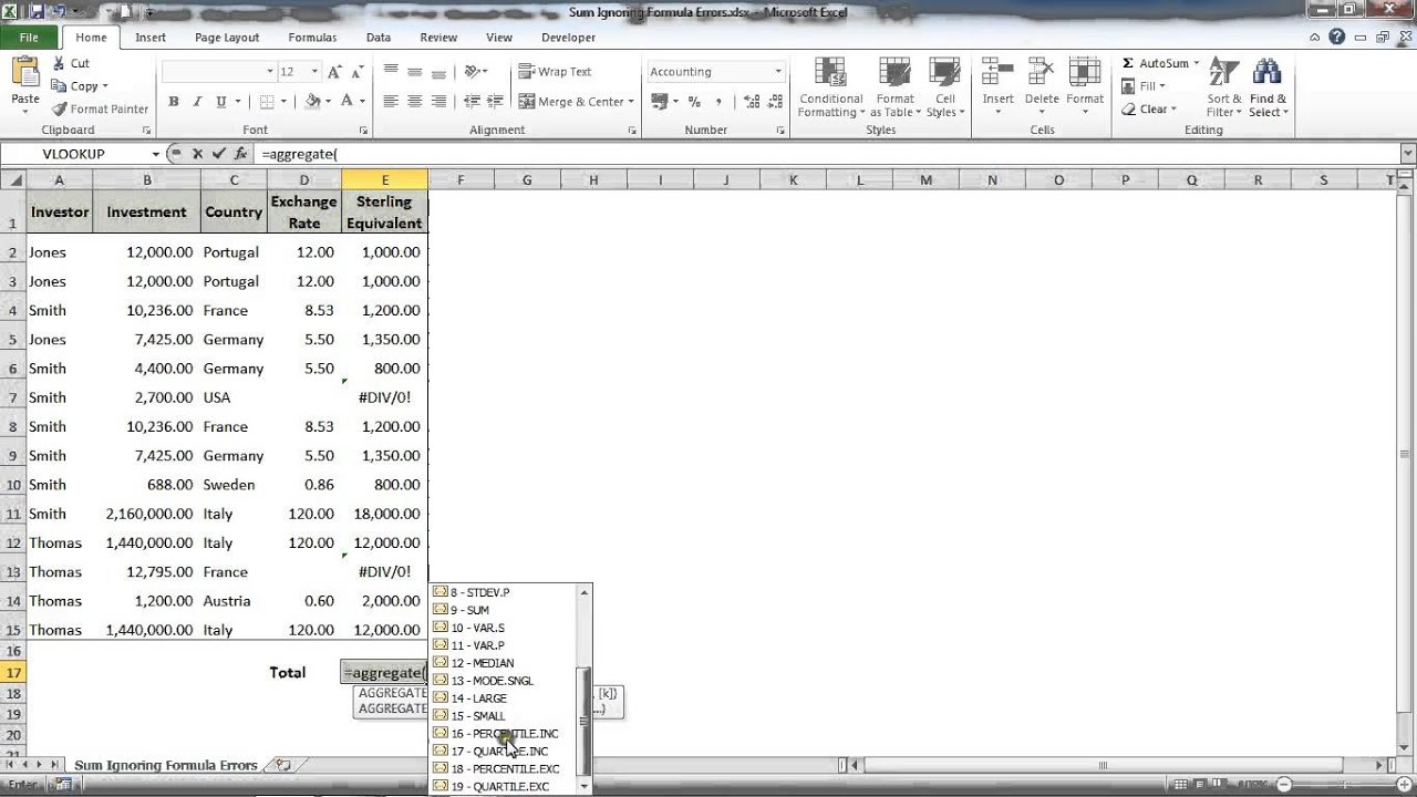 Sum Values Whilst Ignoring Formula Errors