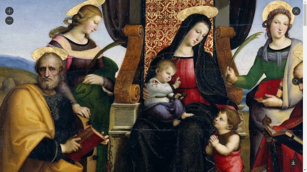 437372 Madonna and Child Enthroned with Saints Raphael Raffaello Sanzio or Santi Italian ca 1504