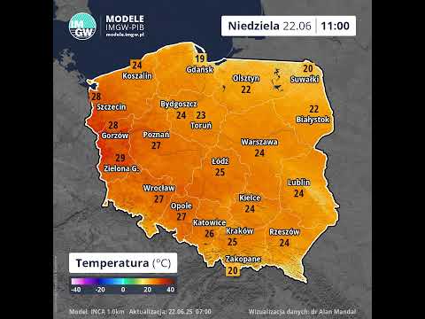 Prognoza temperatury powietrza na 8 godzin (Model INCA) Wtorek 22.06.2025 #pogoda #imgw