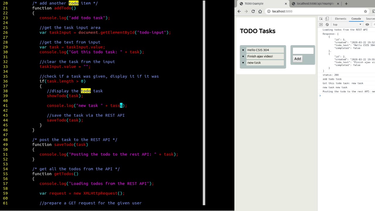 Post request with Ajax, Todo example part 2
