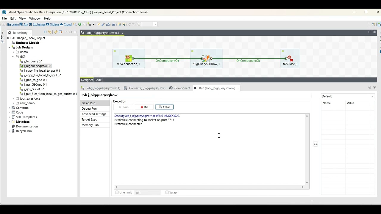 1.5 Execute DDL and DML statements in Talend using tBigQuerySQLRow component