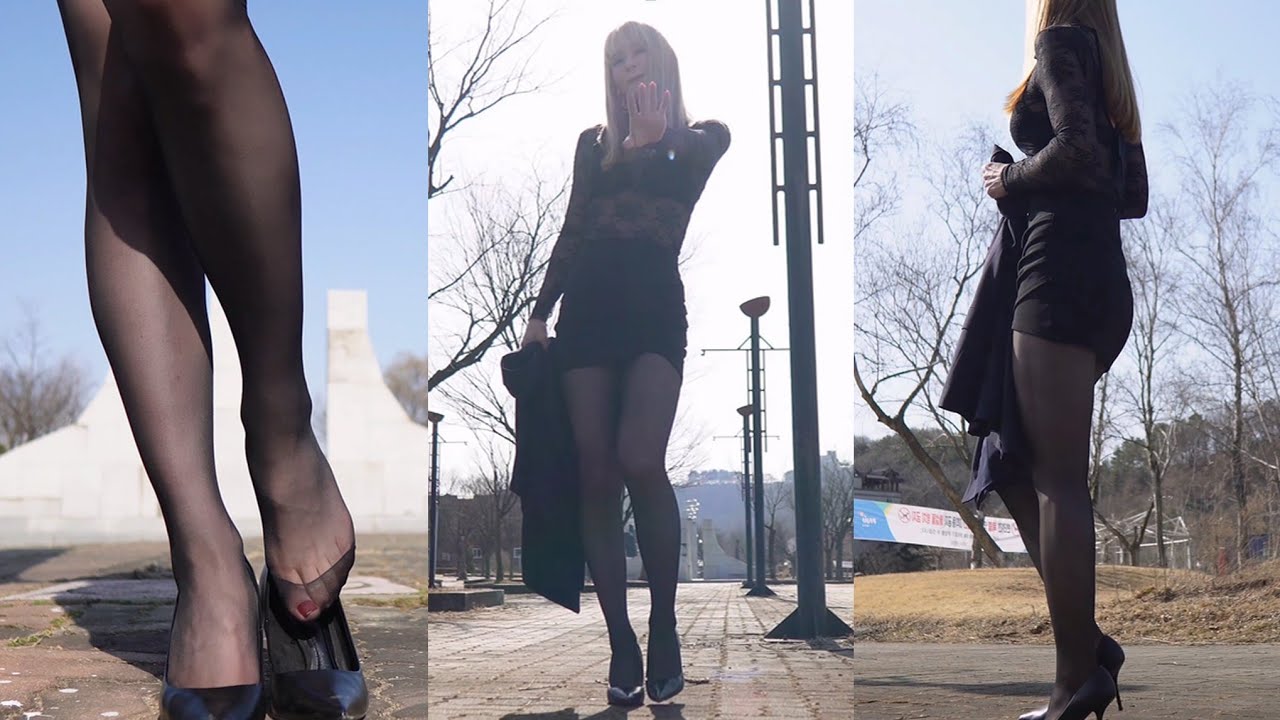 Transparent Black 💋 Lace & Sheer Perfection 🖤 | Sheer Blouse, Mini Skirt, Sheer Nylon & Heels 💥💯