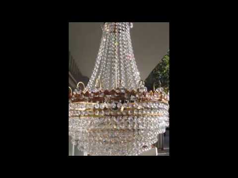 Antique Big Basket Style Brass Strass Swarovski Crystal Chandelier 1940s 19"in