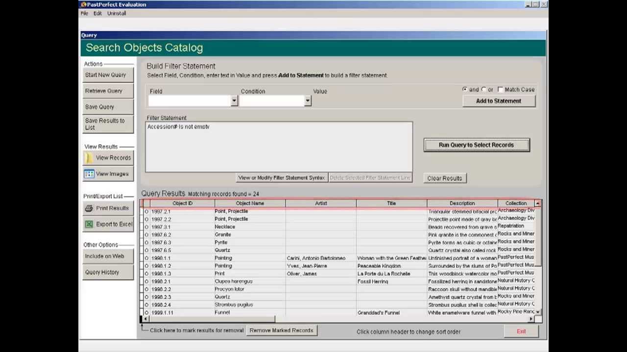 Setting up Query Results Fields with PastPerfect 5.0
