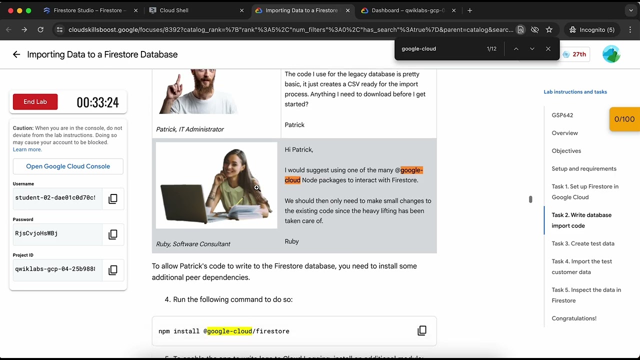 Importing Data to a Firestore Database | GSP642