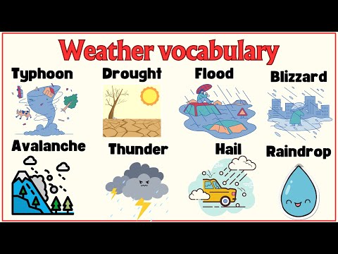 Lesson 55: Weather related vocabulary; hail, typhoon, puddle, snowflake, drizzle, blizzard, drought
