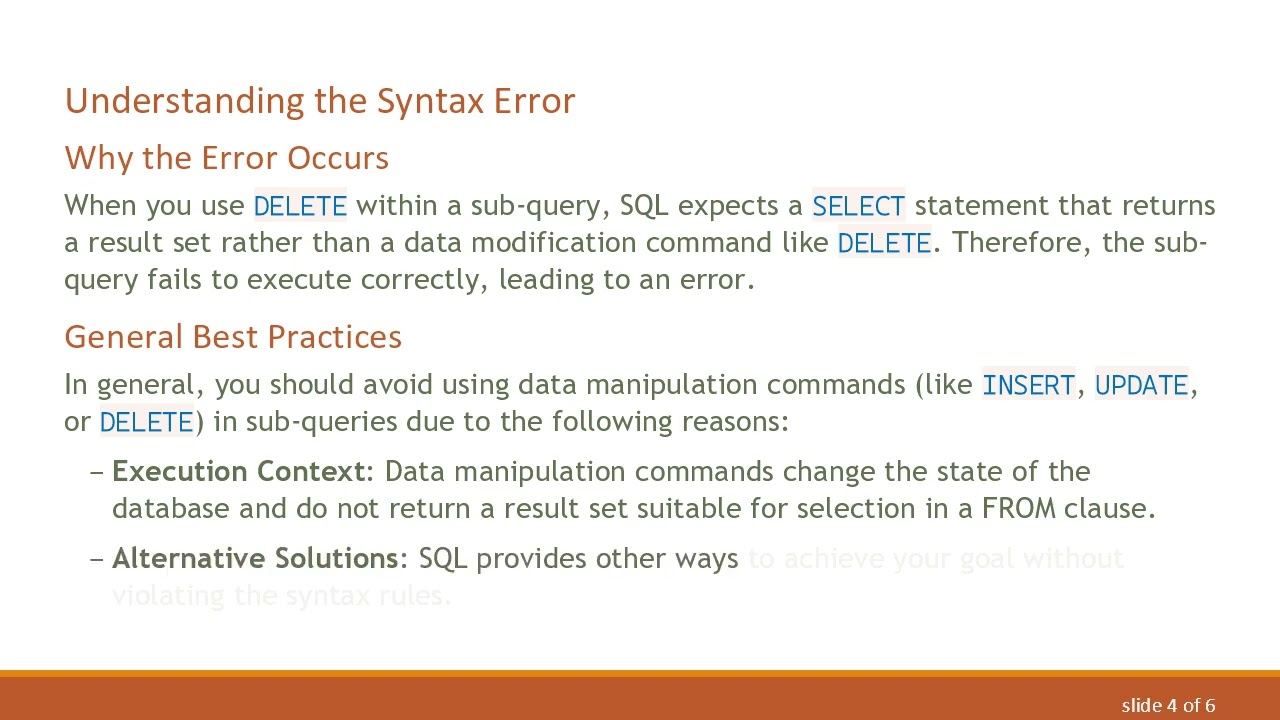 Solving SQL Syntax Errors: Transforming a DELETE Query into a Sub-query
