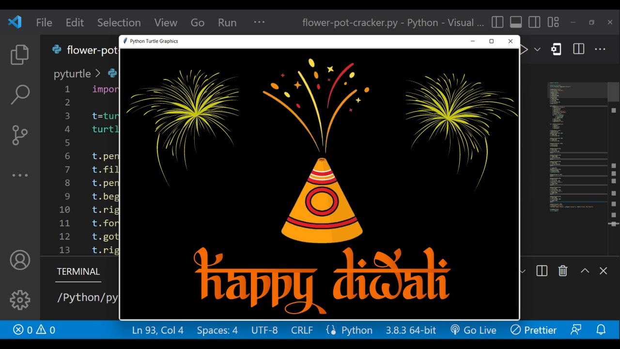 Happy DIWALI drawing in python turtle | Happy Diwali Coding Status | Learnonpy |