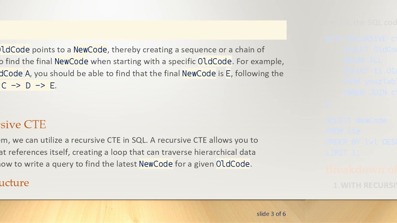 How to Find the Latest Code in a Recursive SQL Query
