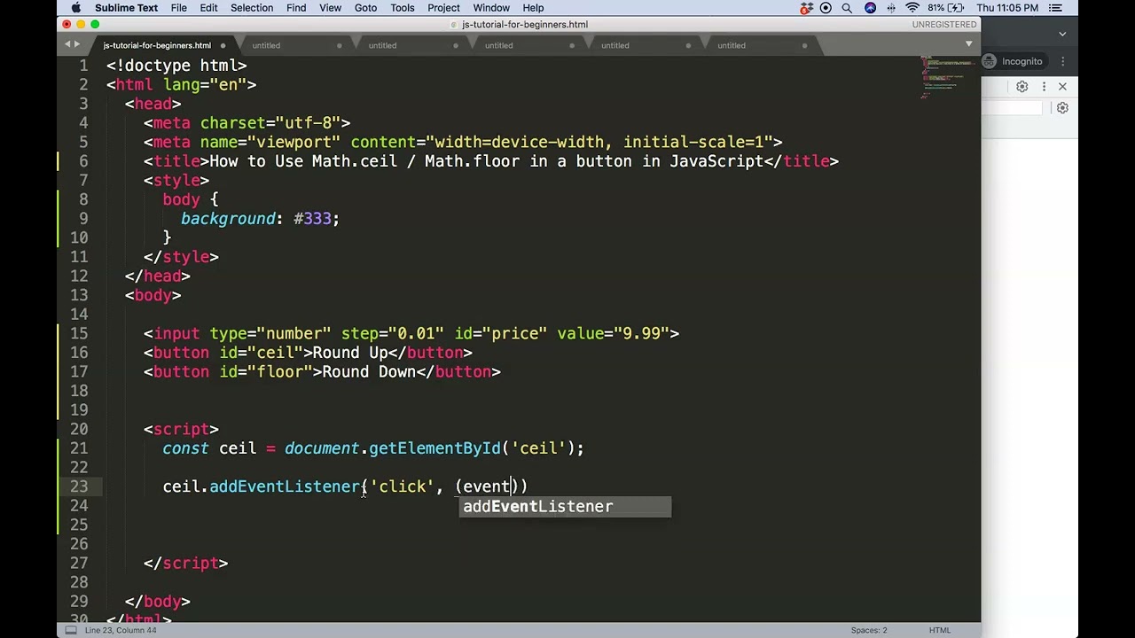 How to use Math Ceil Math Floor in a Button in JavaScript