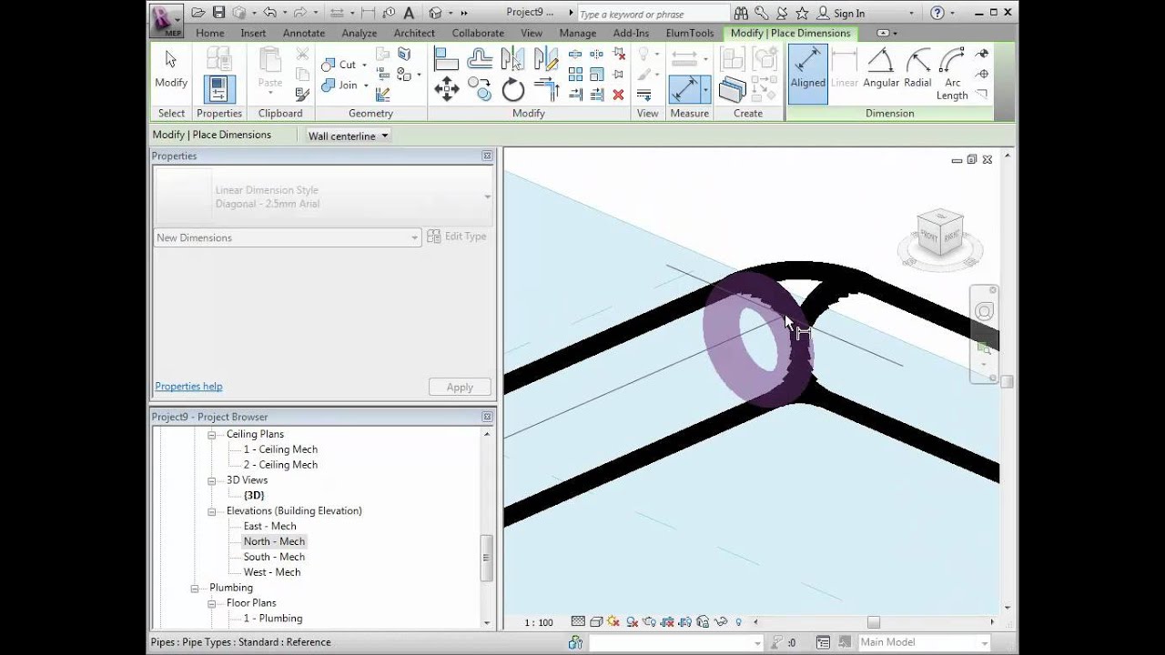 Revit Pipe Dimensions in 3D