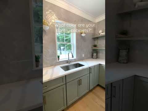 This sage/gray paint color on our pantry cabinets is Escape Gray by @sherwin-williams #paintinspo
