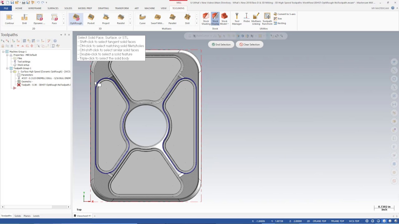 What's New Mastercam 2018 3D High Speed Toolpaths Workflow