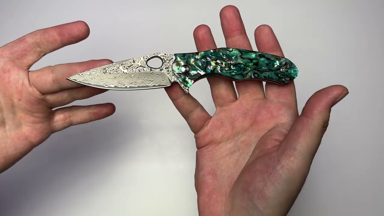 Damascus Pocket Knife Abalone Shells Handle