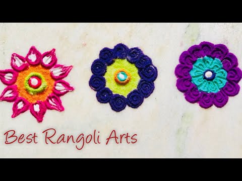 easy and cute different types of flowers || part 2 || Beginners rangoli || ADD COLORS