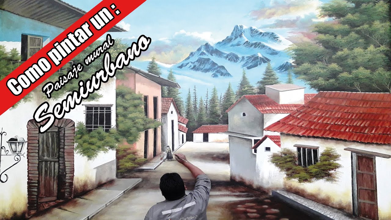 COMO PINTAR UN MURAL fácil y  paso a paso | Aprende a pintar un paisaje semiurbano