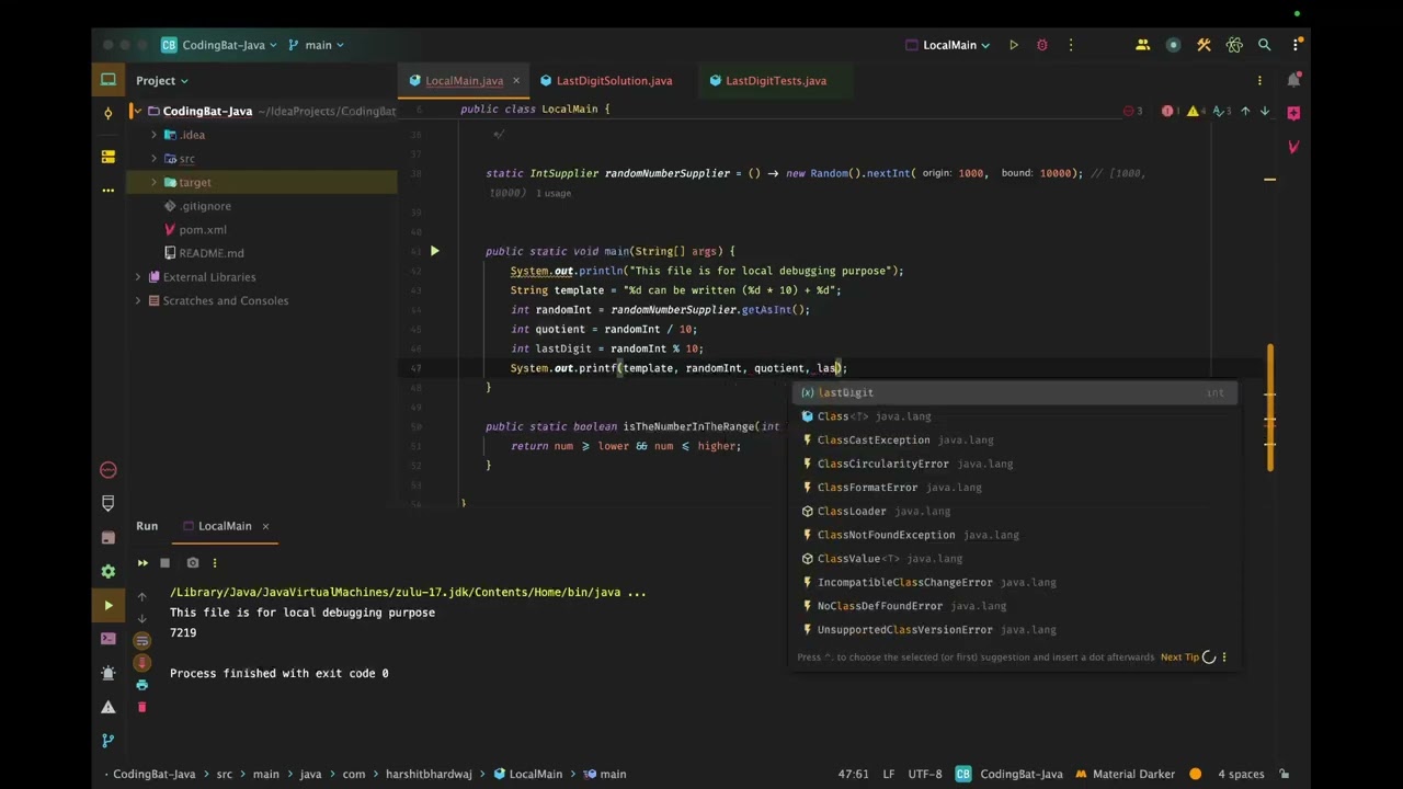 CodingBat Java | Warmup-1 Section | lastDigit Problem