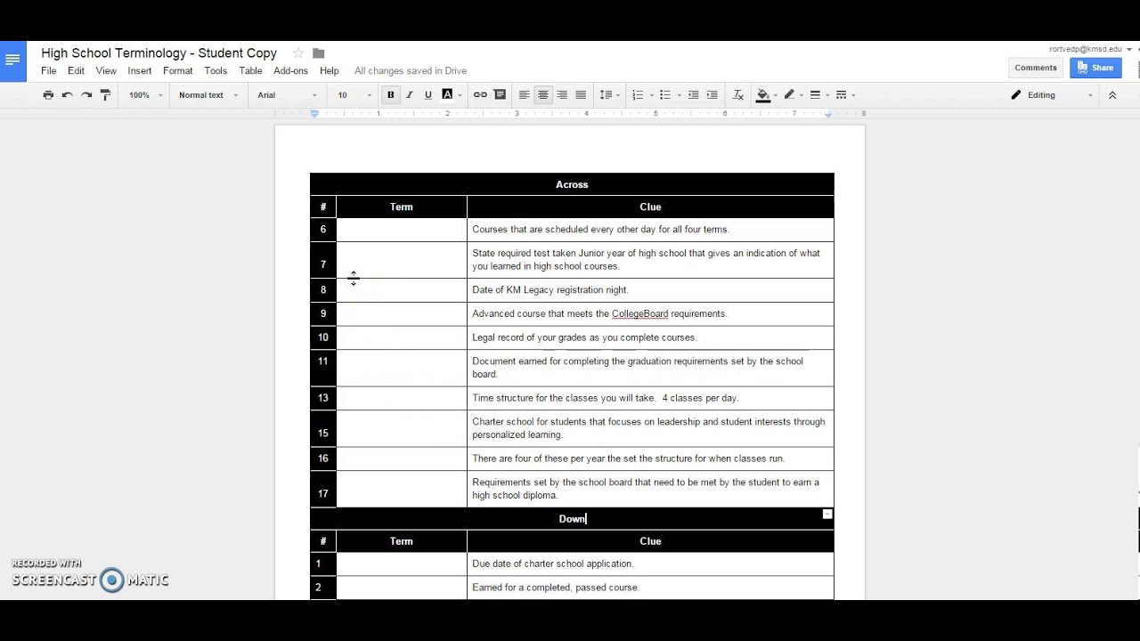 Crossword Puzzle Instructions