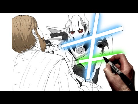 How To Draw Obi Wan vs Grievous | Step By Step | Star Wars