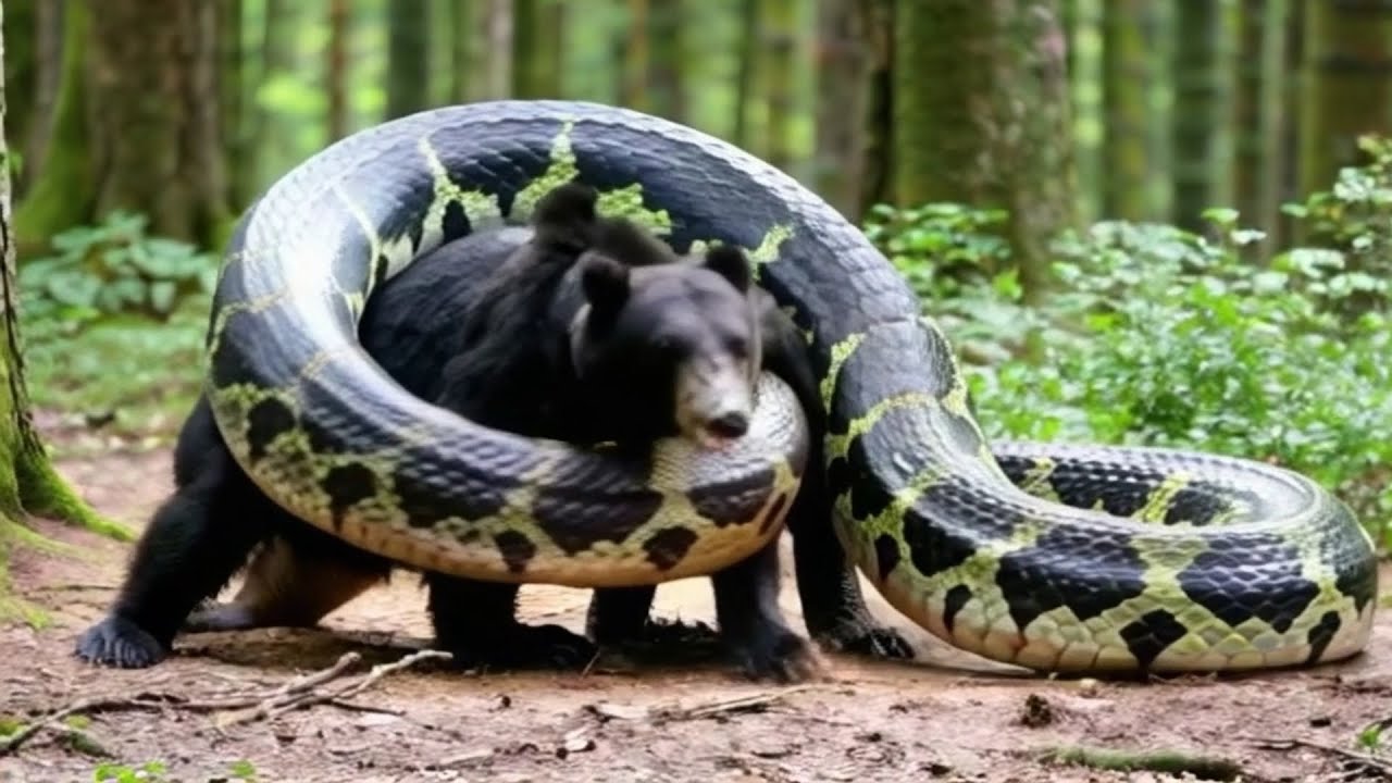 Clash of the Titan Predators: Bear vs. Python#ai#GPT#sora#openai#story#animal