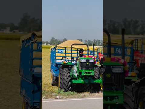 John Deere 5075E with fully trolley of paddy in field @Gentlejattz for more videos #johndeere