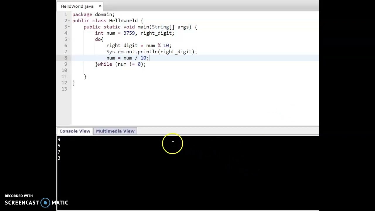 Java loop simulation to split a any number into each digit