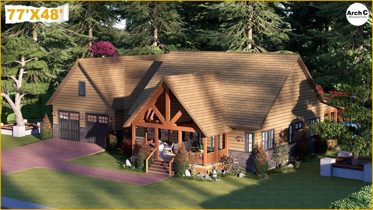 Dreamy 3-Bed Craftsman Cottage | 2373 Sq Ft Ranch House with Vaulted Porch & 2-Car Garage