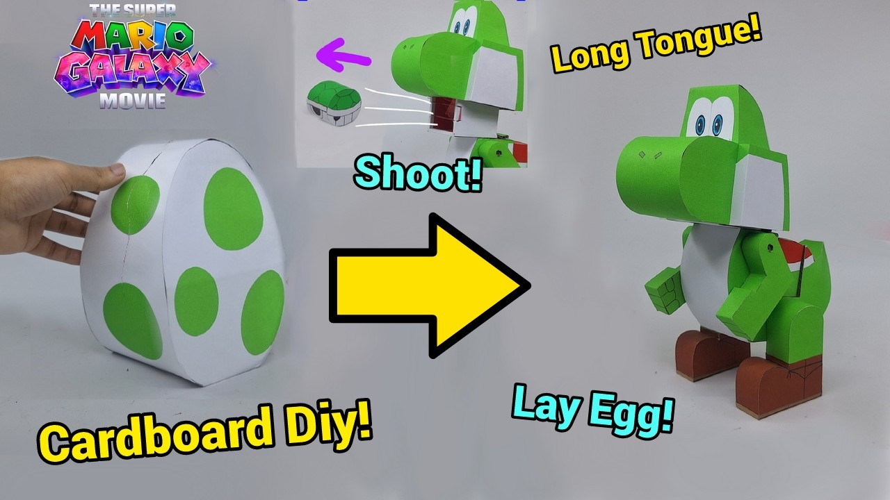 Long Tongue, Shoot koopa, Lay Egg , Egg Become Yoshi! Cardboard Diy Super Mario Galaxy Movie