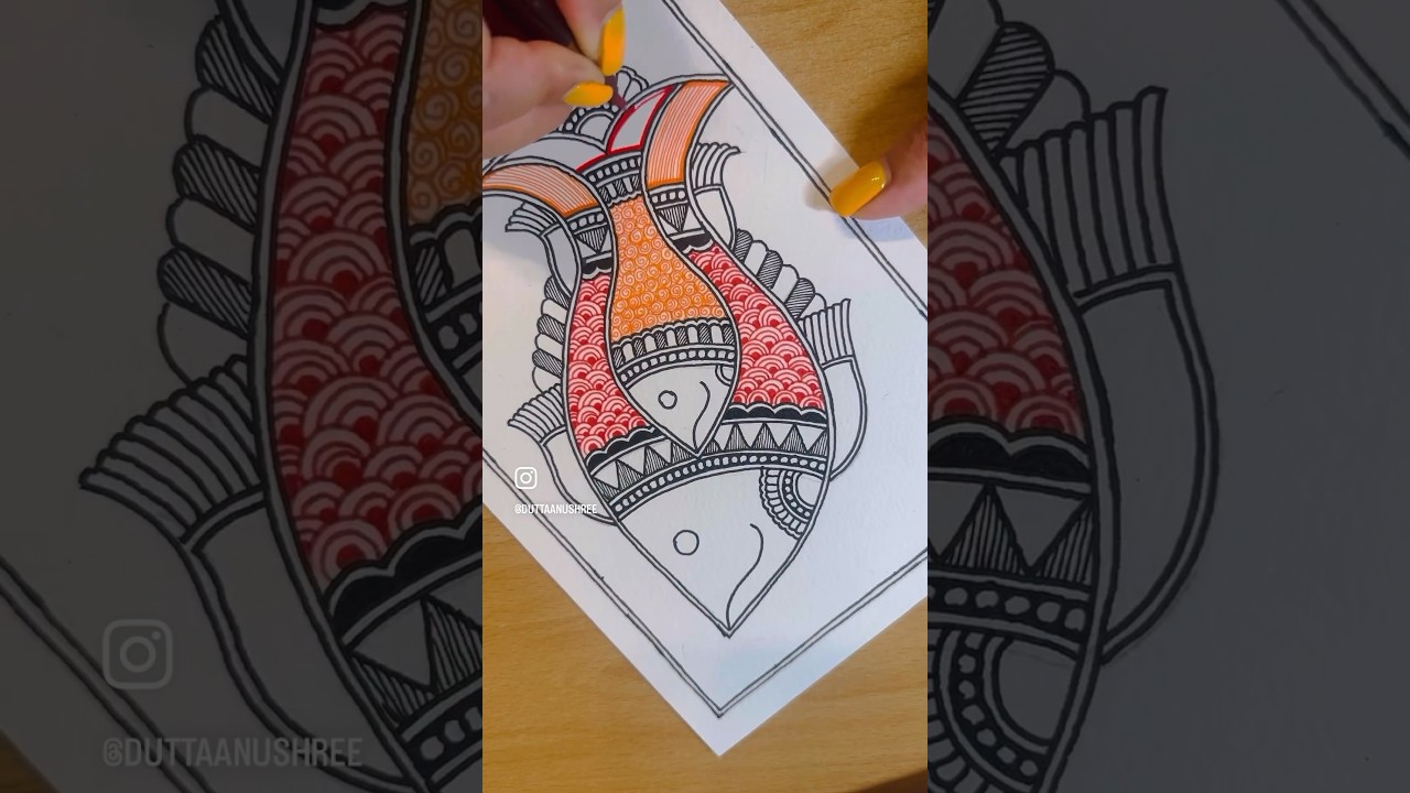 Madhubani Painting- Easy Fish Motif, check pinned comment for material #madhubani #mithilaart #art