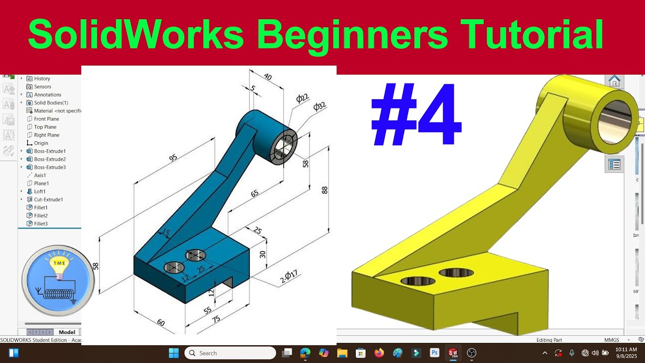 SolidWorks Beginners Tutorial #3 | Learn 3D CAD Modeling Step by Step