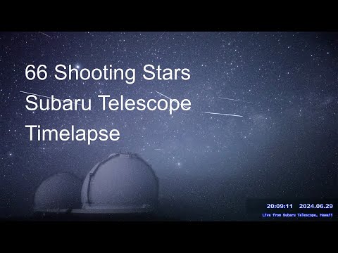 Timelapse of 66 shooting stars and meteors, in 2 hours from Subaru Telescope, Hawaii.