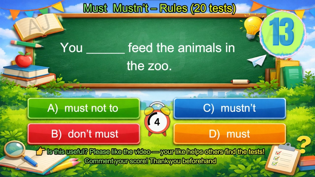 Must Mustn't – Rules | 20 Easy Modal verb Tests with Answers for Beginners | Learn English