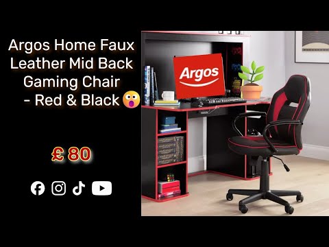 Office Chair || ARGOS Gaming Chair || Argos Home Faux Leather Mid Back Gaming Chair - Red & Black