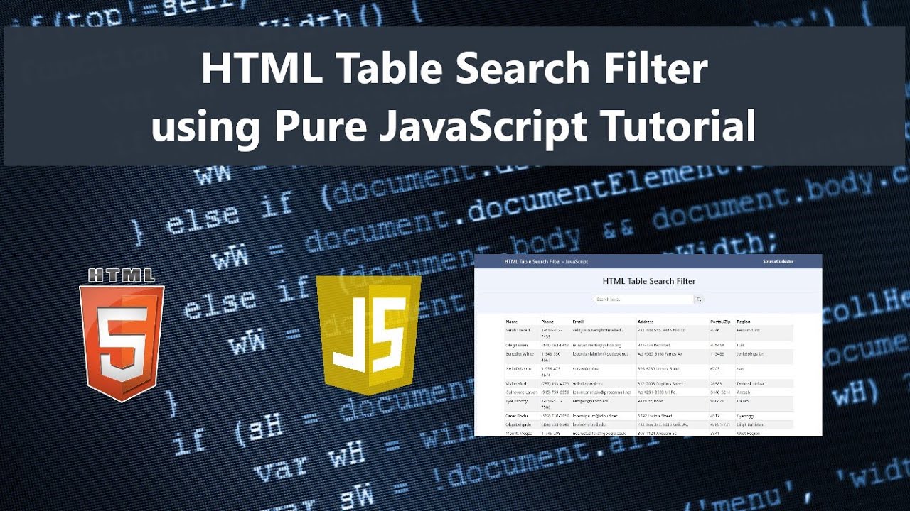 HTML Table Search Filter using Pure JavaScript DEMO