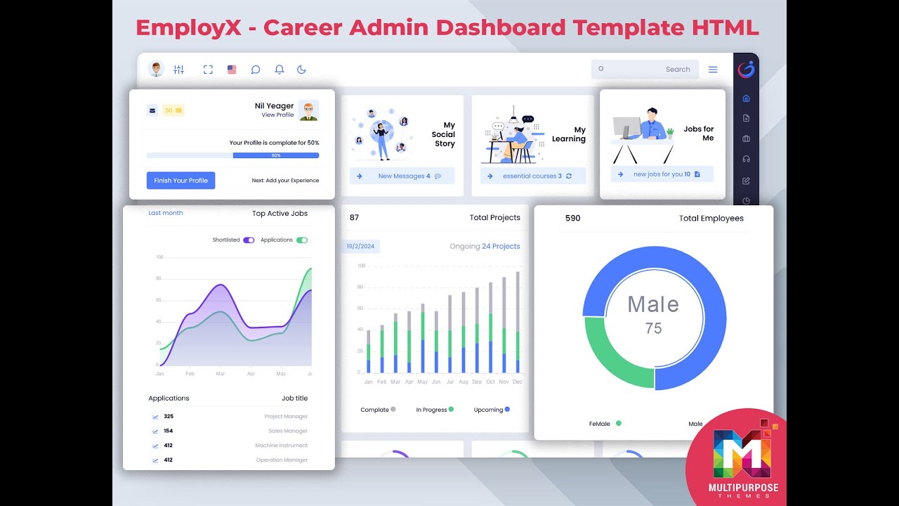 Career Admin Dashboard Template Bootstrap 5 with UI Kit – EmployX