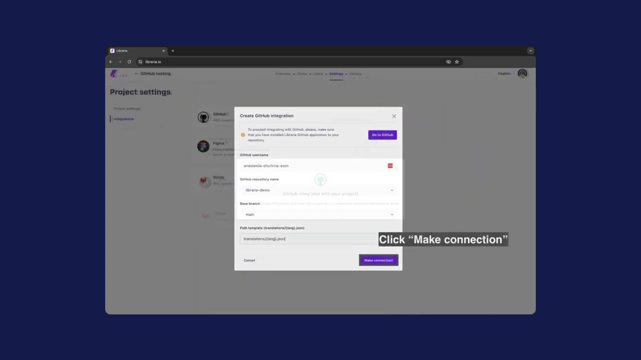 Libraria | How to integrate projects with GitHub