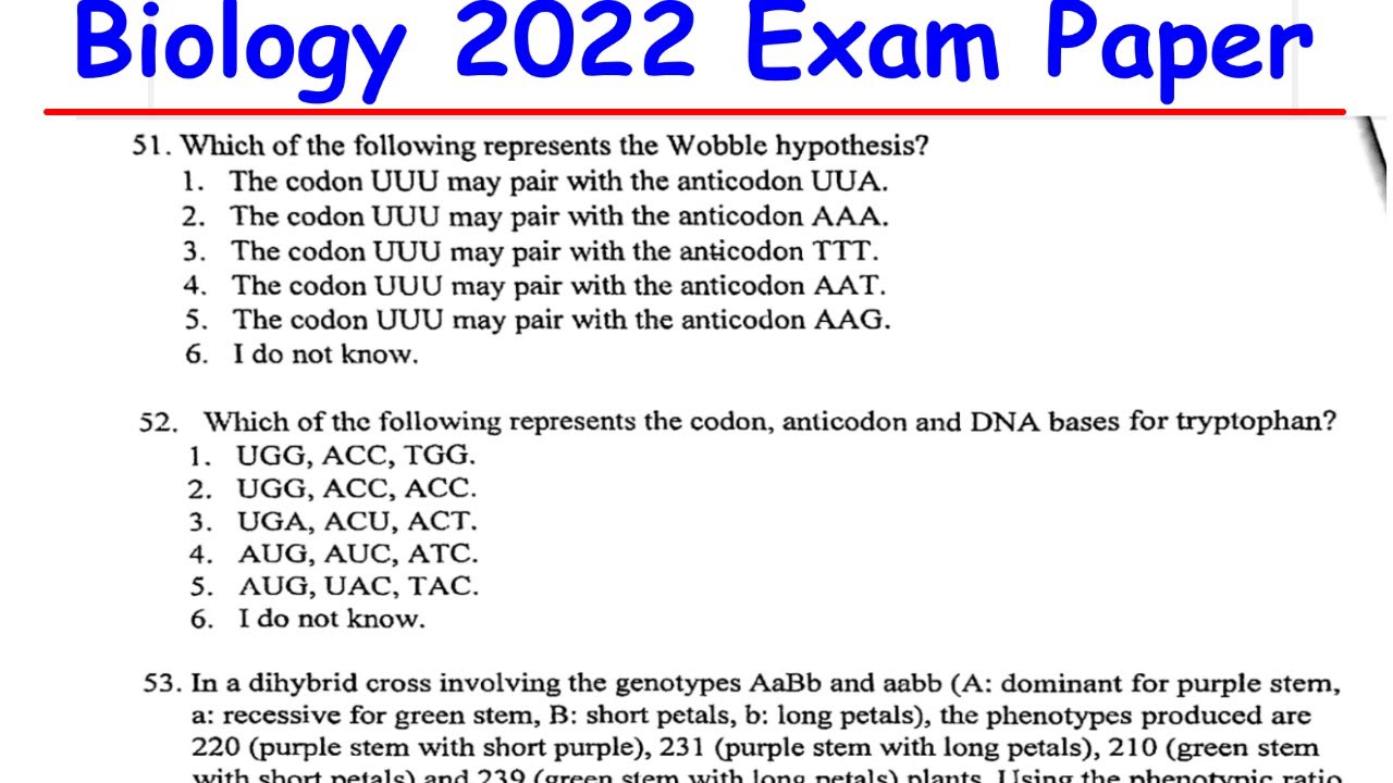 BIOLOGY 2022 EXAM PAST PAPERS