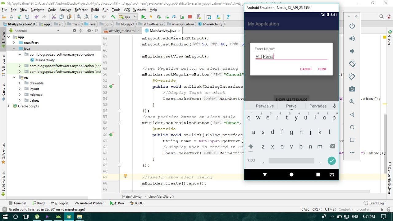 AlertDialog With Custom Layout Programmatically | Android Studio | Java