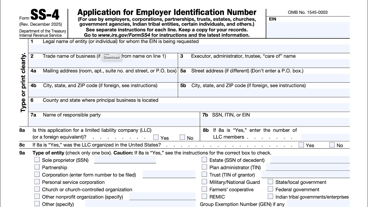 IRS Form SS-4 walkthrough (Application for Employer Identification Number)