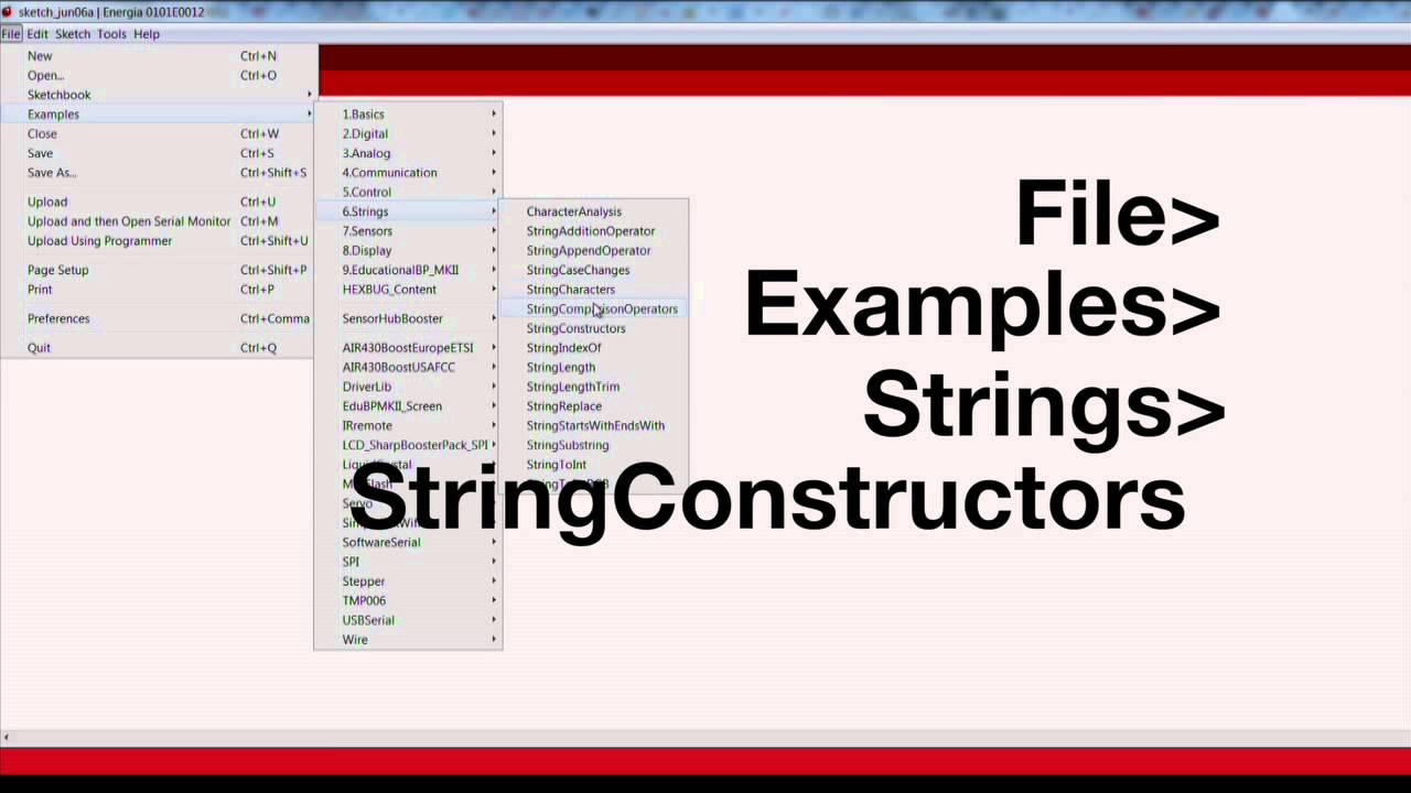 Energia Tutorial: String Constructors