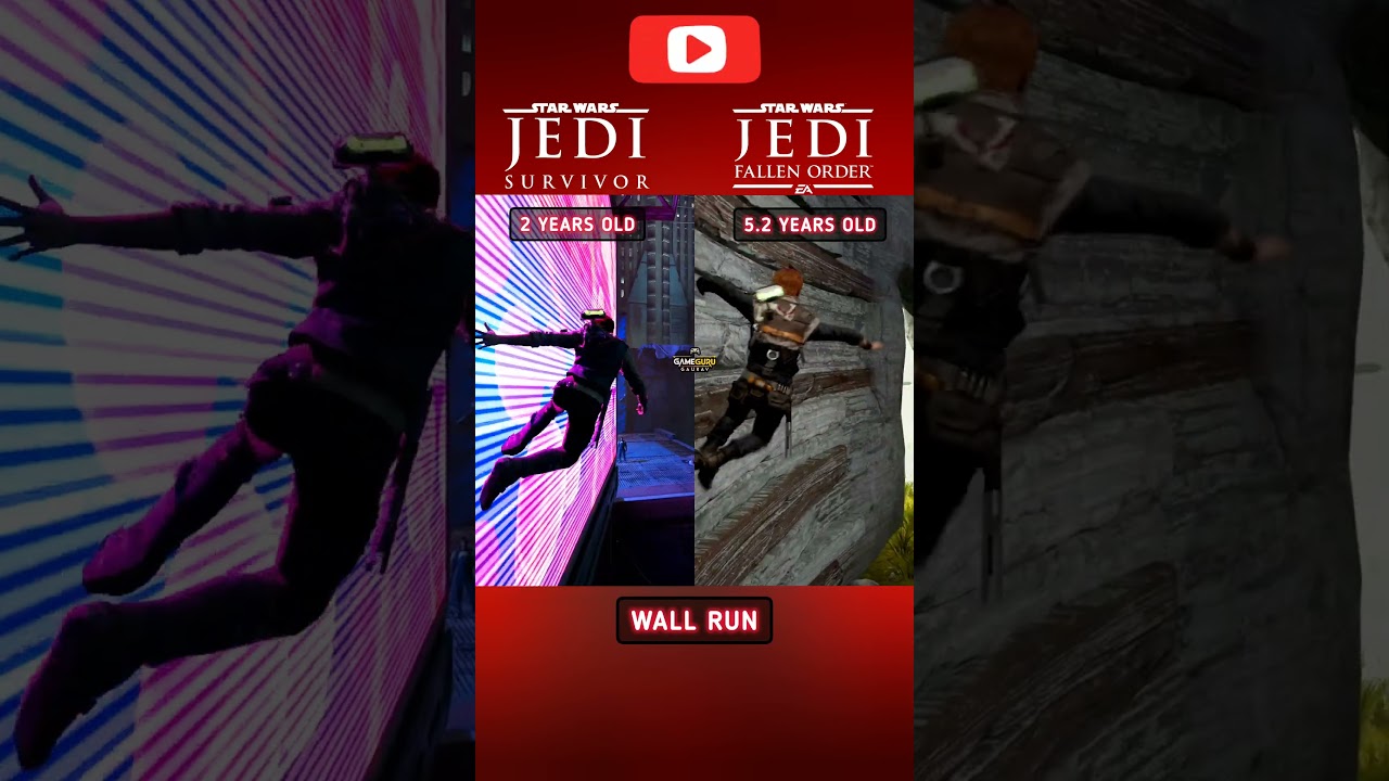 Star Wars Jedi Survivor vs Star Wars Fallen Order - Wall Run #shorts #starwars